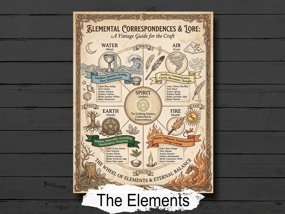 Elemental Magick: Infographic Grimoire Page, Book of Shadows Printable ...