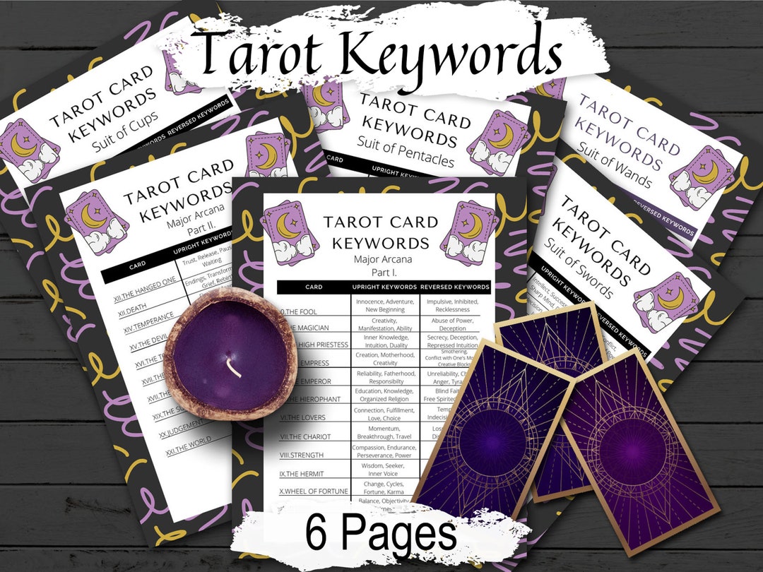 TAROT CHEAT SHEETS, 78 Tarot Card Quick Guide, Beginner Keywords Card ...