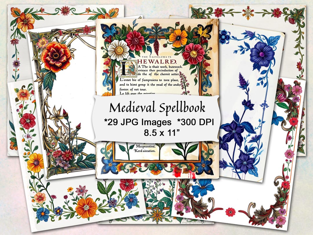 Medieval Floral Junk Journal Pages: Grimoire Spellbook Printables ...