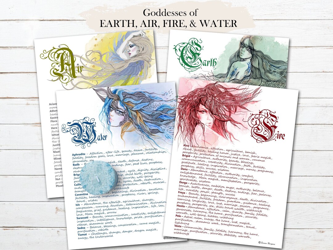 ELEMENT GODDESSES, 4 Printable Pages, A List of All the Goddesses for ...