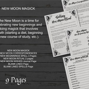 NEW MOON MAGICK 9 Pages, Wicca Witchcraft New Moon Correspondences ...
