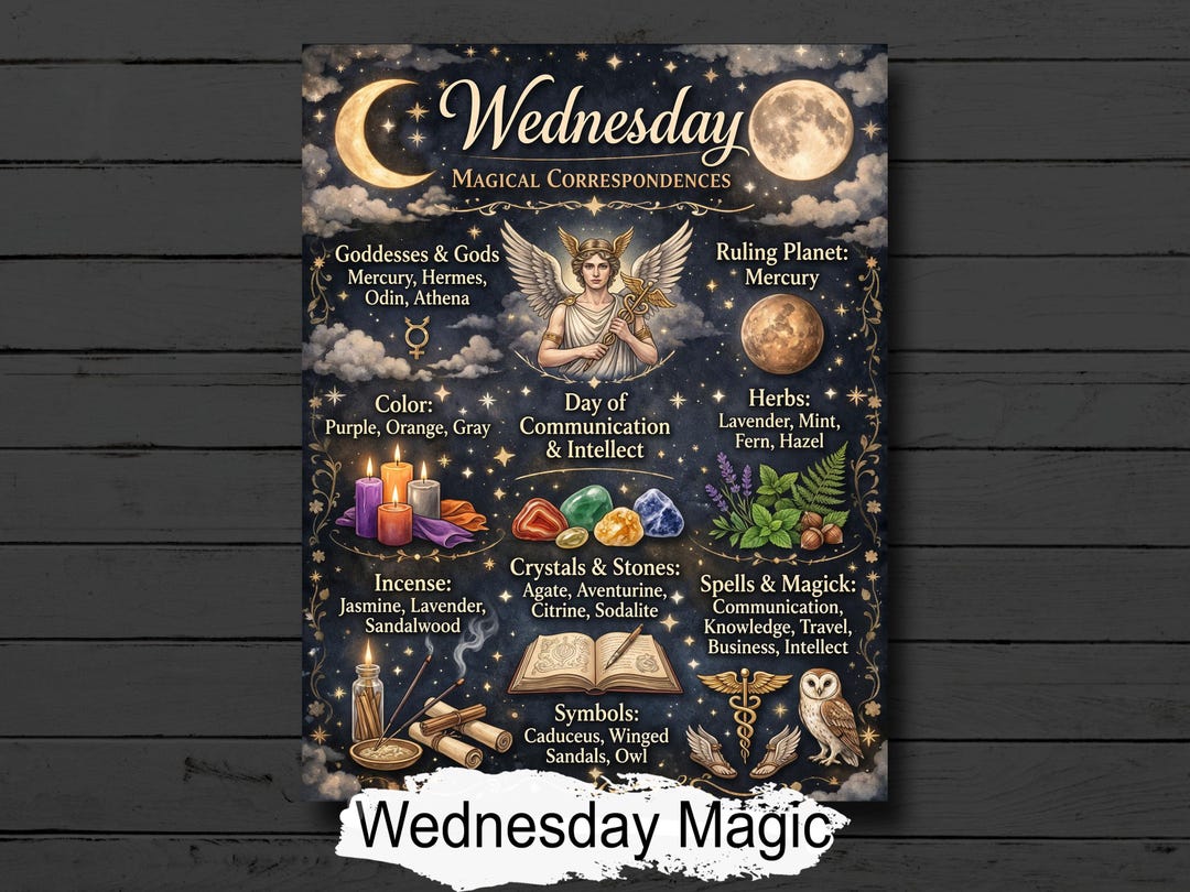 WEDNESDAY Magic: Infographic Cheat Sheet, Book of Shadows, Printable ...