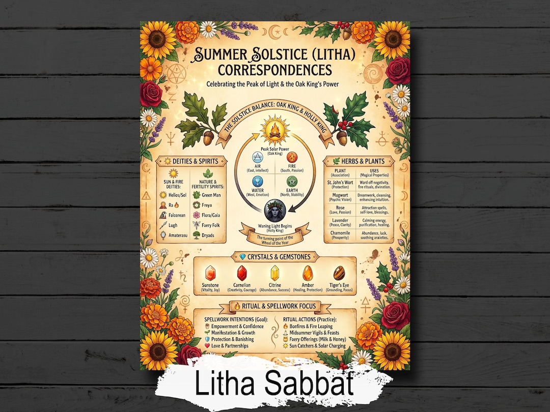 Litha Sabbat Infographic: Summer Solstice, Book of Shadows Printable ...