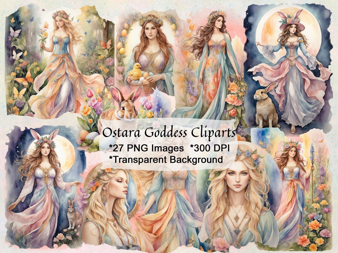 OSTARA GODDESS CLIPART, Fantasy Easter Spring Graphics, Watercolor Art ...