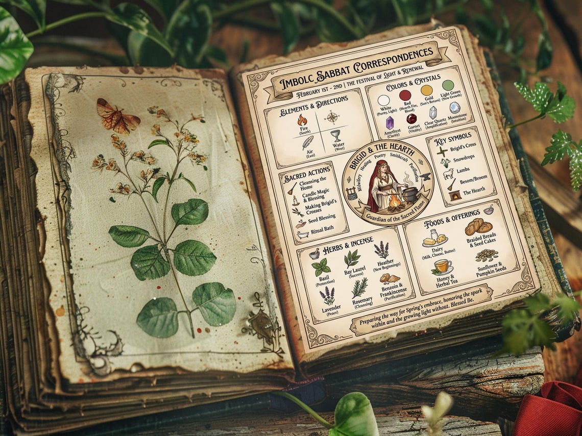 Imbolc Sabbat Infographic: Grimoire Page for Your Book of Shadows ...