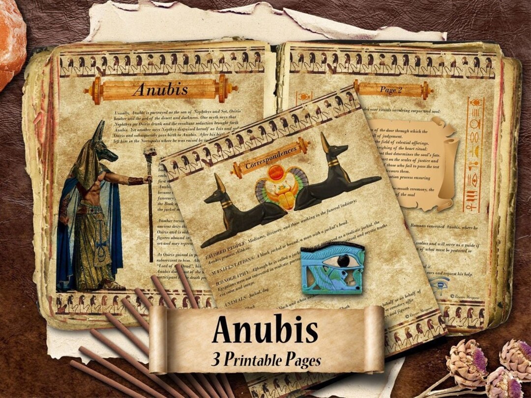 ANUBIS Egyptian God, 3 Printable Pages, God of Mummification, Embalming ...