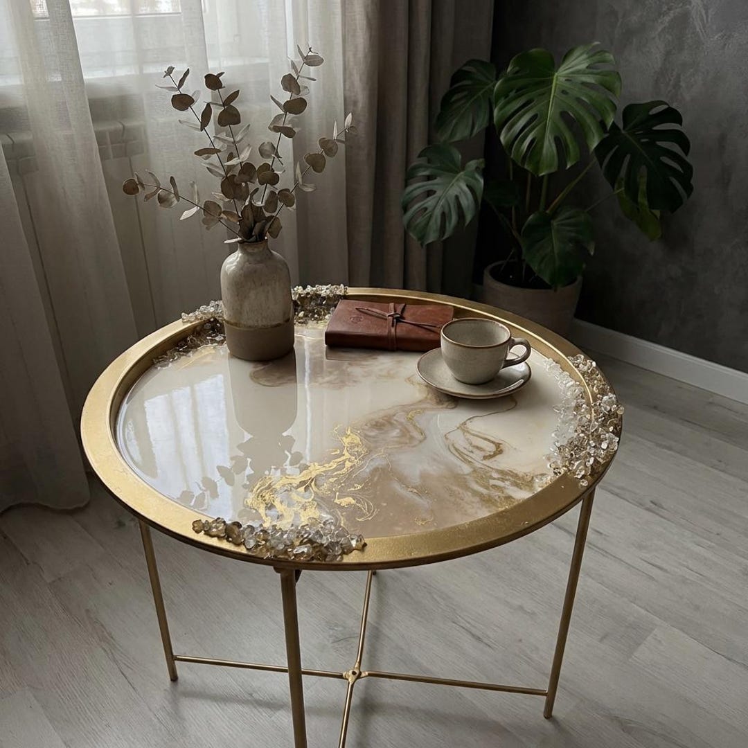 Handmade Resin Side Table | Modern Resin Accent Table | Minimalist ...