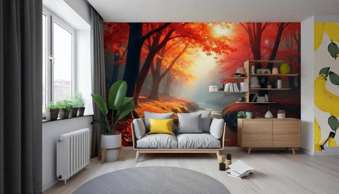 Autumn Forest Wall Mural | Cozy Fall Wallpaper (digital Download) - Etsy