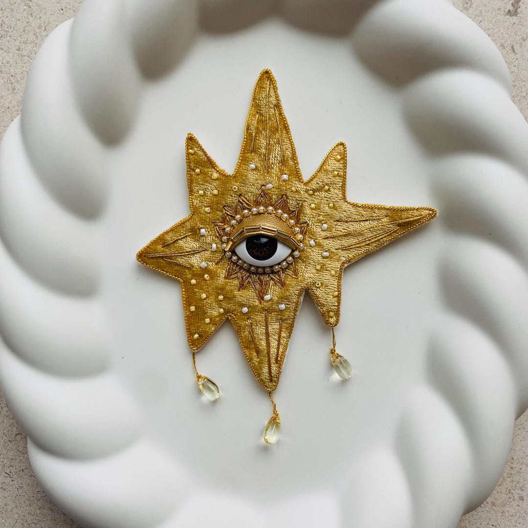 Gold Beaded Star Evil Eye Patch - Embroidered Velevt Eye Applique for ...