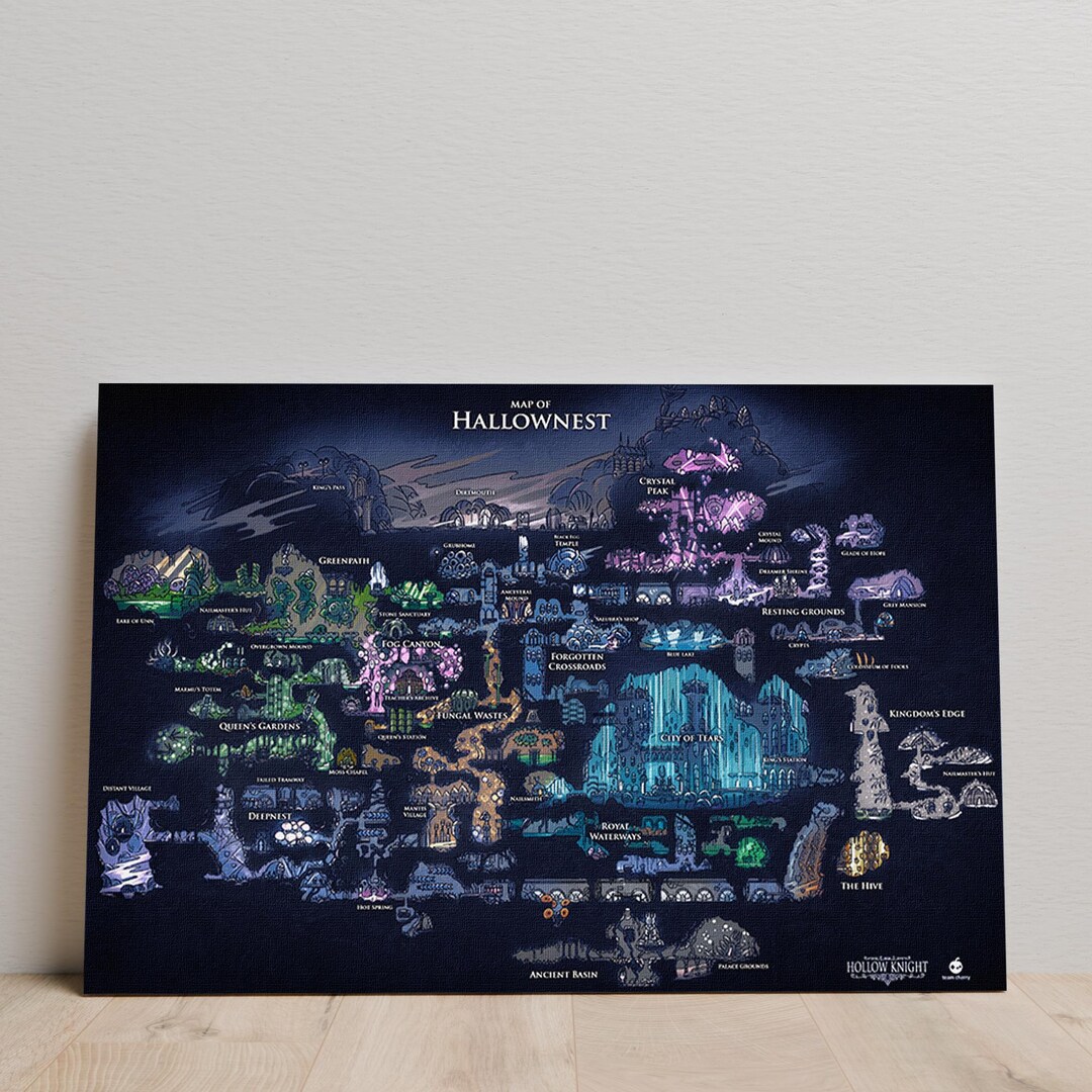 Hollow Knight Map Poster, Hallownest Wall Art, Rolled Canvas Print ...
