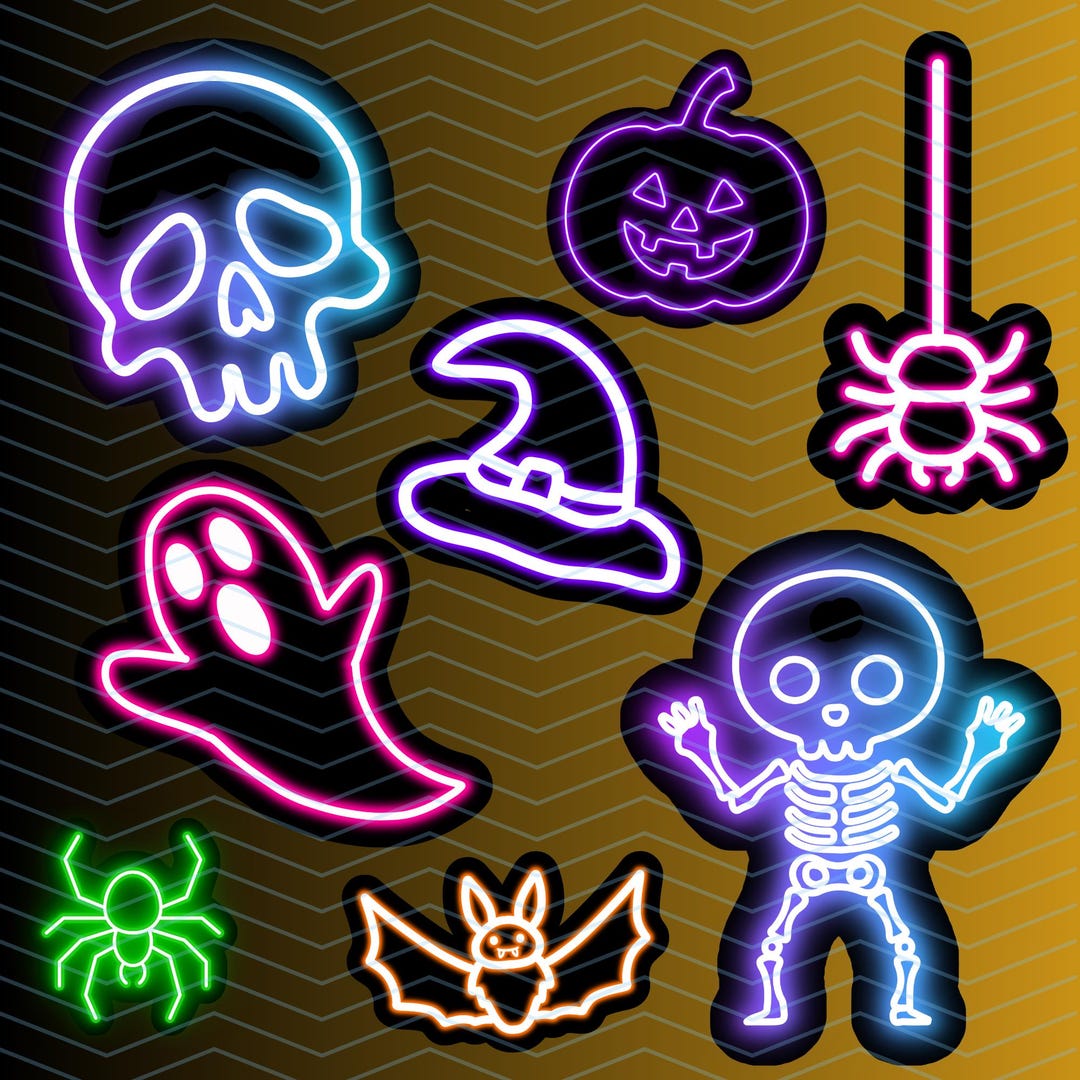 Neon Halloween Sticker Pack (8 PNG Printables) Digital Planner Stickers ...