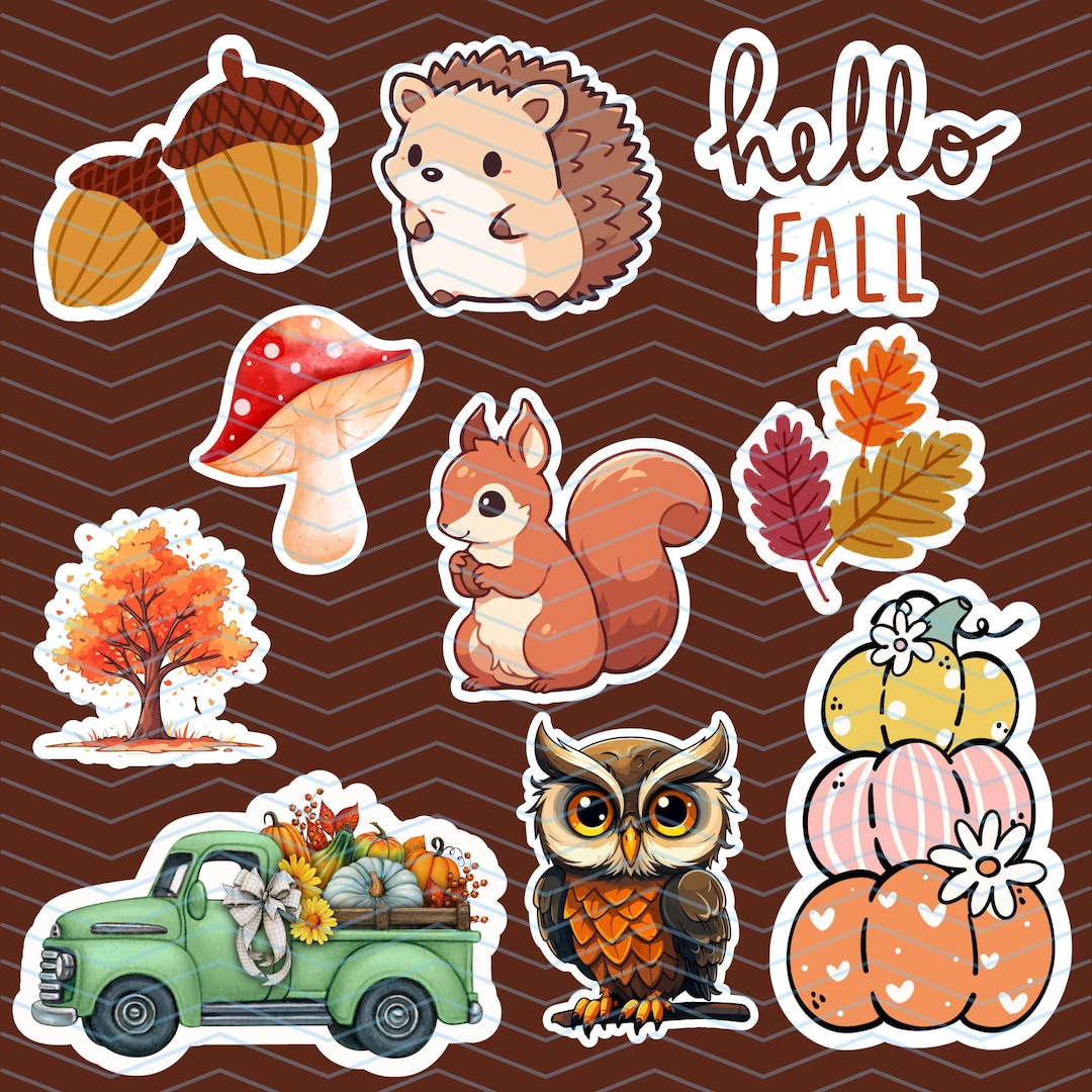 Cute Fall Sticker Pack (10 PNG Printables) Digital Planner Stickers ...