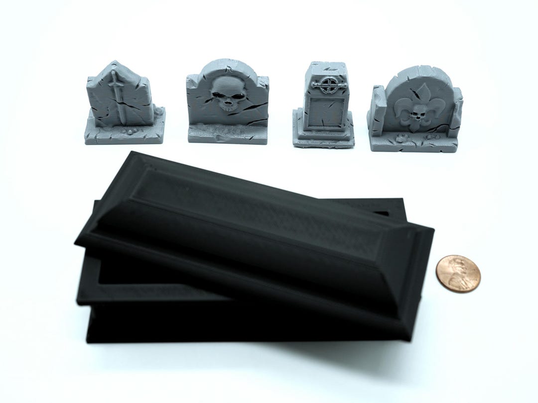 Mini Casket & Headstones Set – Coffin (with Lid) + 4 Tombstones ...