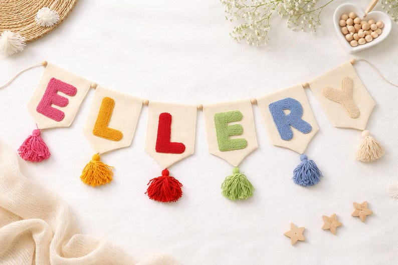 Handmade Personalized Punch Needle Name Banner – Handmade Nursery Wall ...