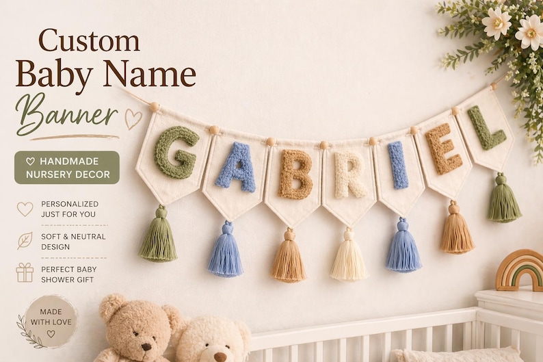 Personalized Punch Needle Name Banner |custom Nursery Wall Decor , Baby ...