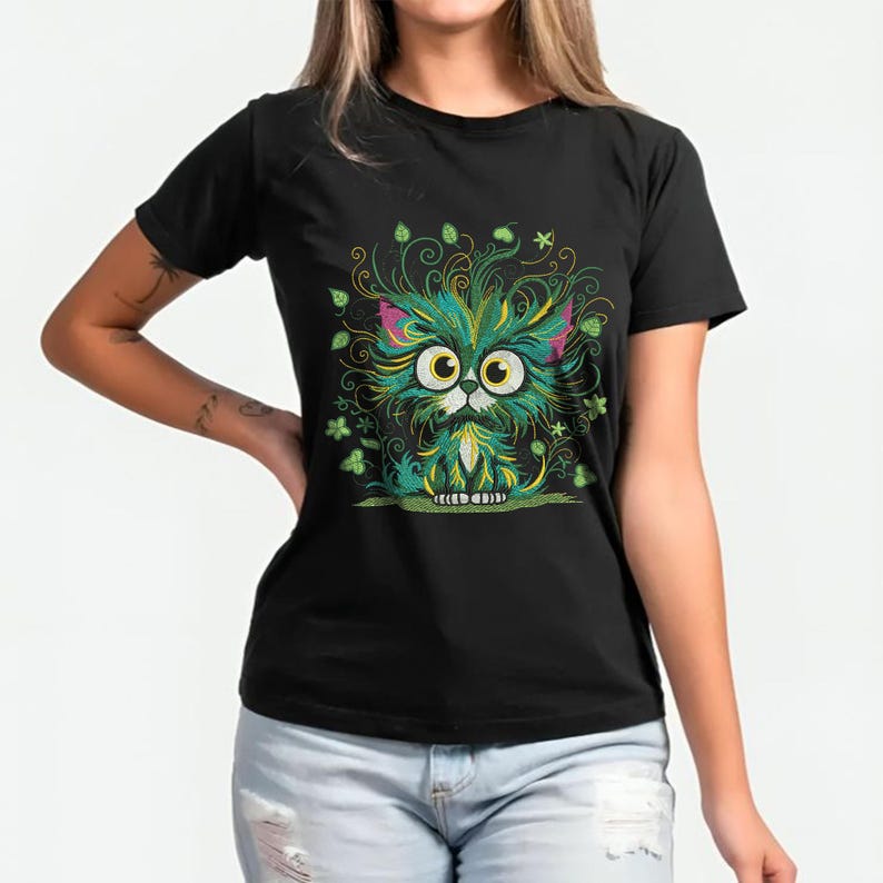 Frazzled Cat Embroidery Design, Colorful Furry Cat Machine Embroidery ...