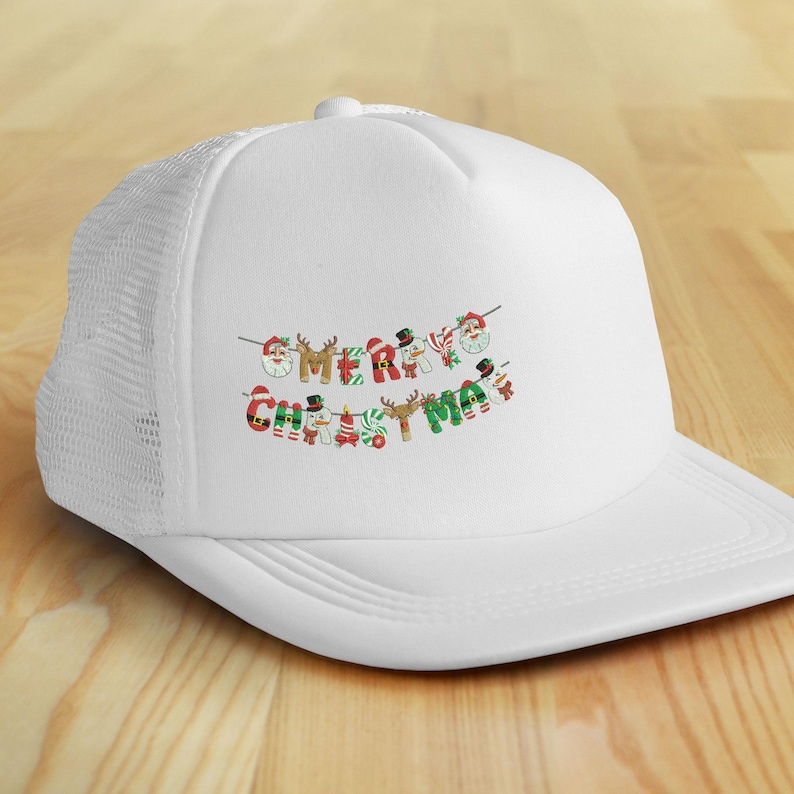 Merry Christmas Banner Embroidery Design, Santa Reindeer Snowman ...