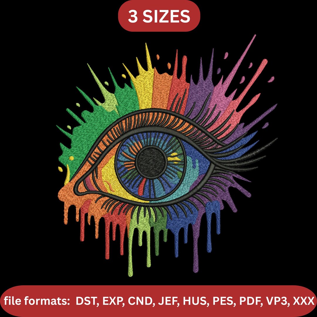Color Splash Eye Embroidery Design, Dripping Rainbow Eye Machine ...