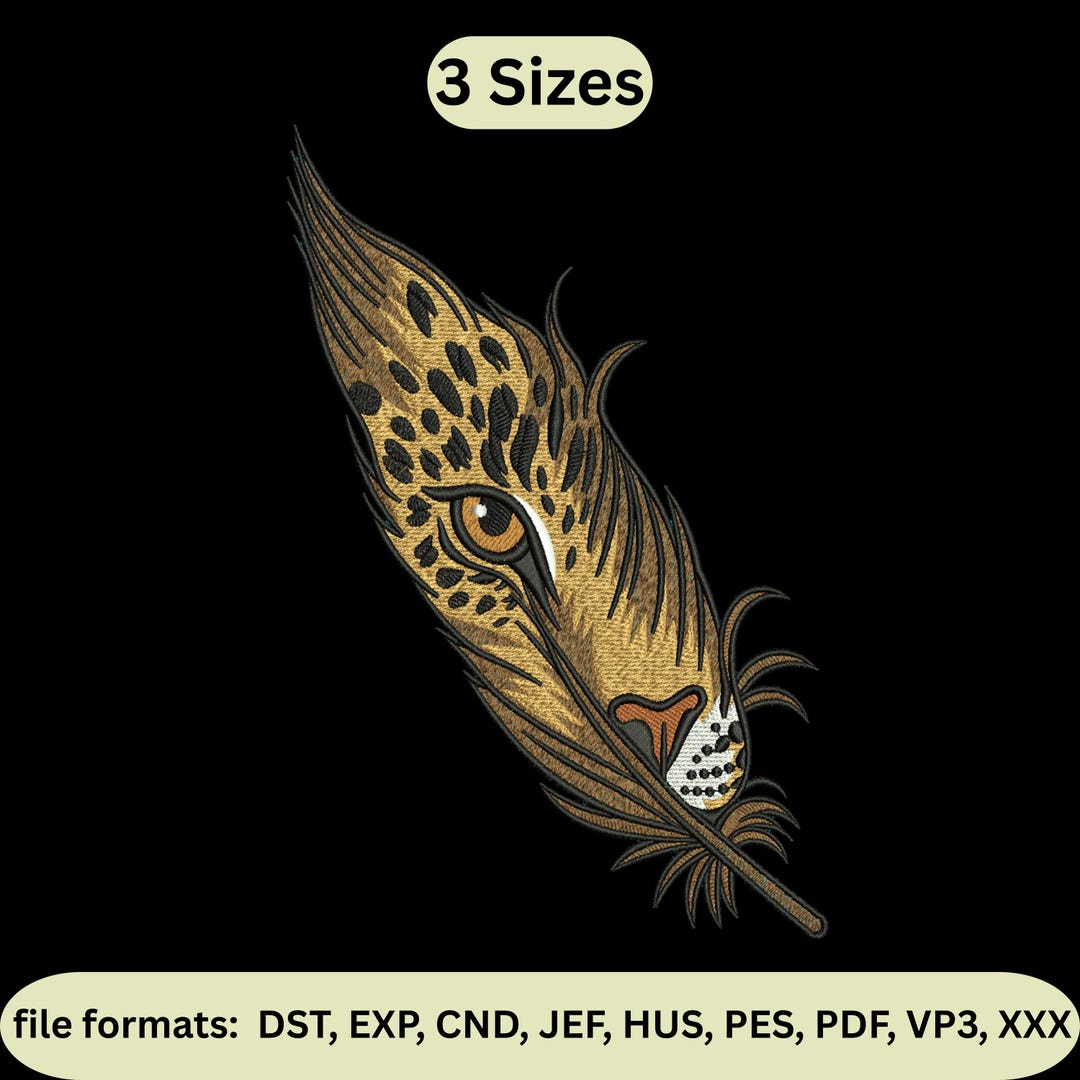 Leopard in Feather Embroidery Design, Feather Leopard Head, Wild Cat ...