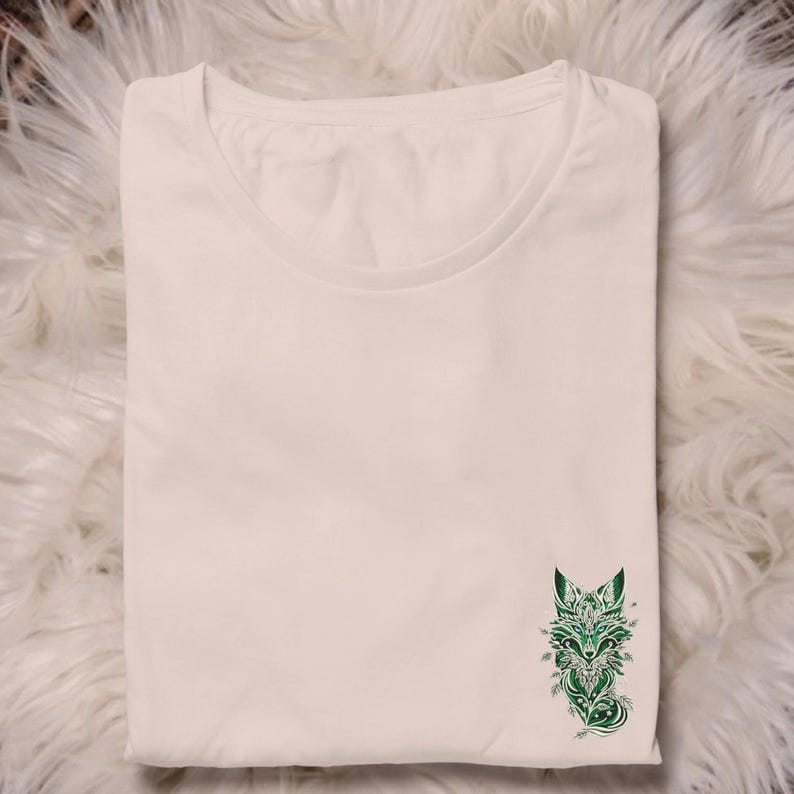 Night Fox With Leaves Machine Embroidery, Green Nature Wolf Machine ...