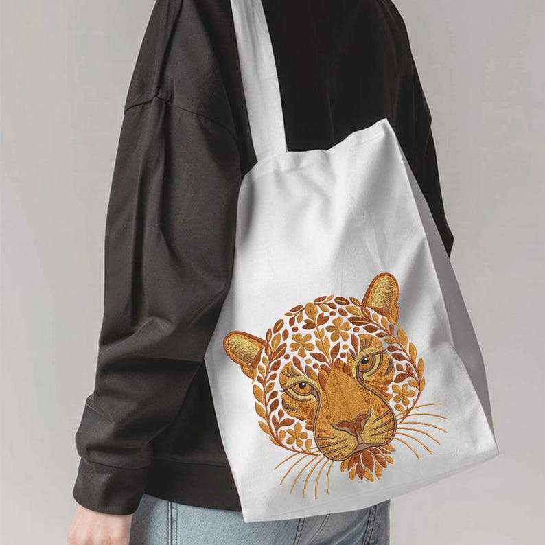 Leopard Head Embroidery Design, Jungle Animal Wild Tiger Face Floral ...
