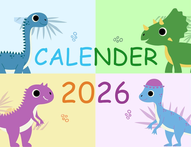 2026 Dinosaur Calendar for Kids | Printable, Editable Canva Template - Etsy