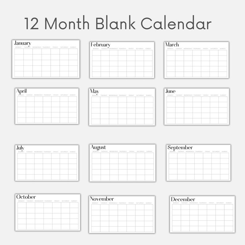 Monthly Blank Calendar Printable | Minimalist Planner (PDF Download) - Etsy