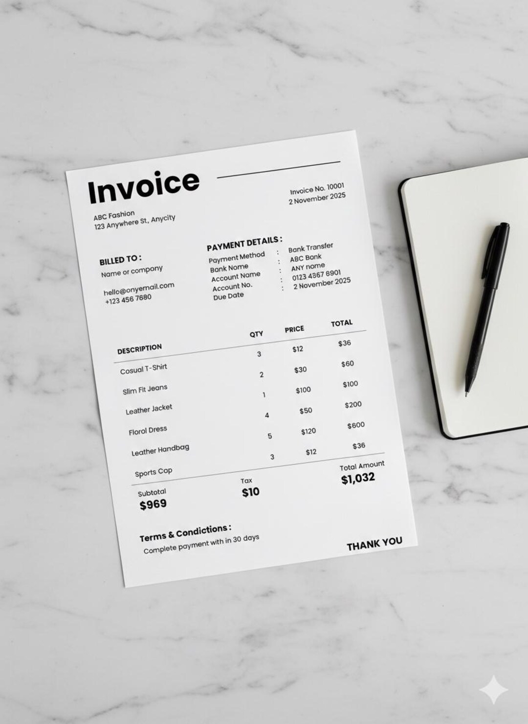 Editable Invoice Template | Canva Printable, Small Business (A4 Size ...