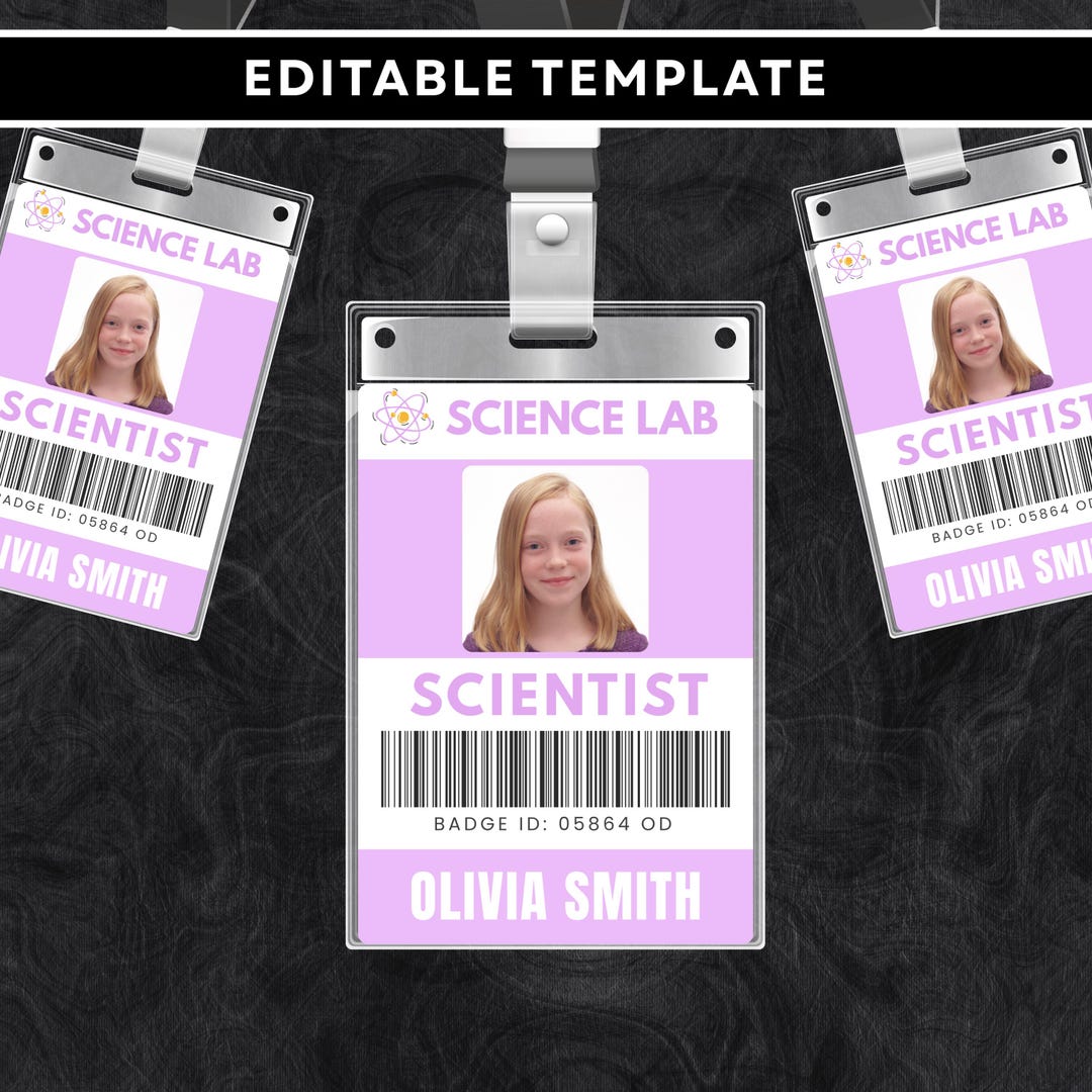 Editable Scientist ID Badge, Science Lab Pretend Play (instant Download ...