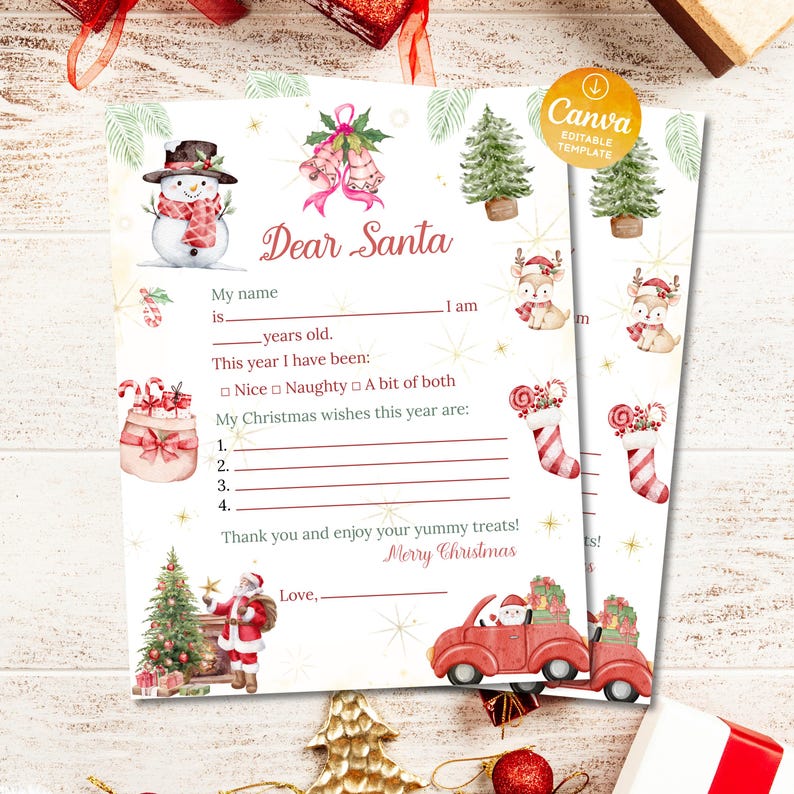 Letter to Santa Editable Template | Printable Santa Wish List Letters ...