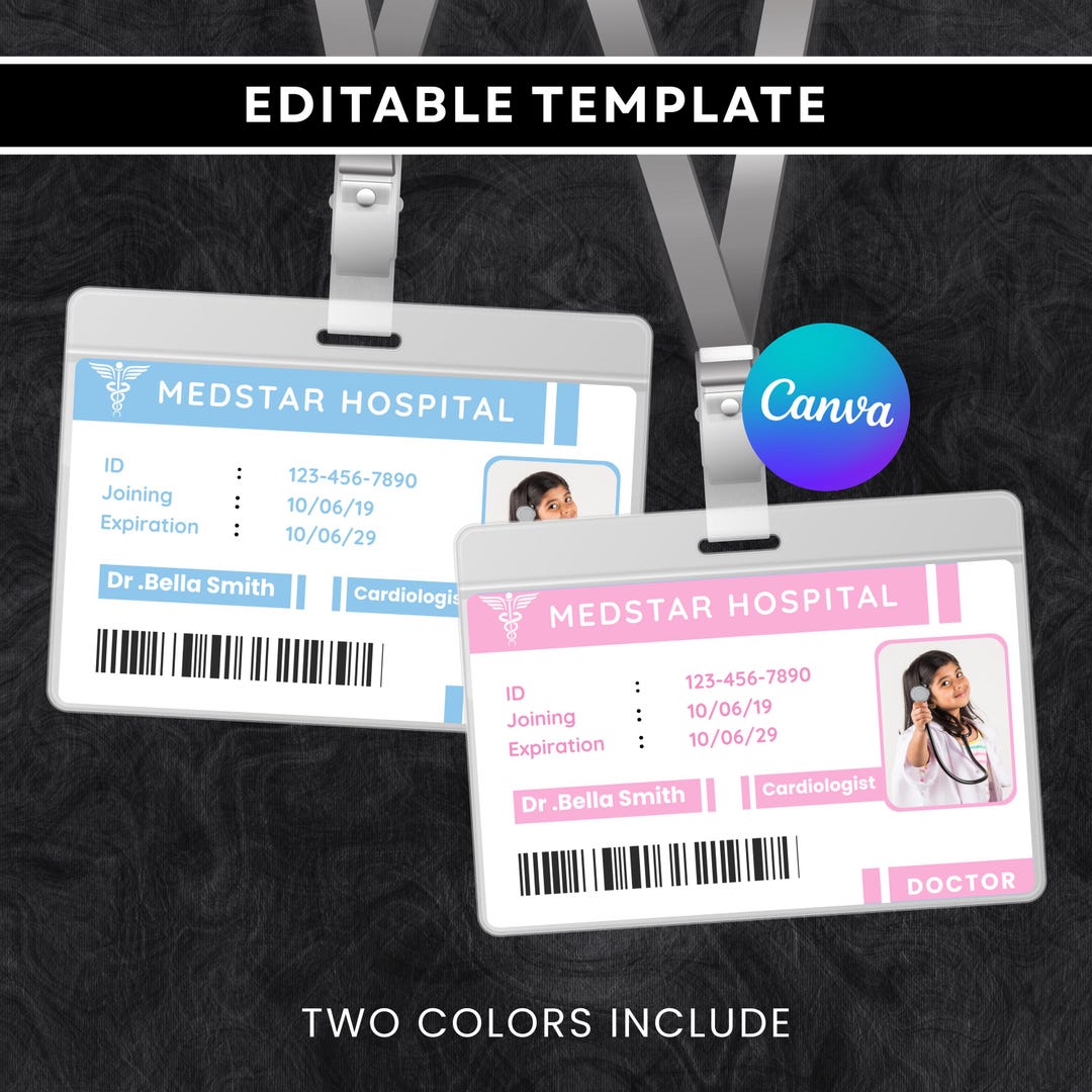 Editable Doctor ID Badge Template, Hospital Staff Name Tag (instant ...