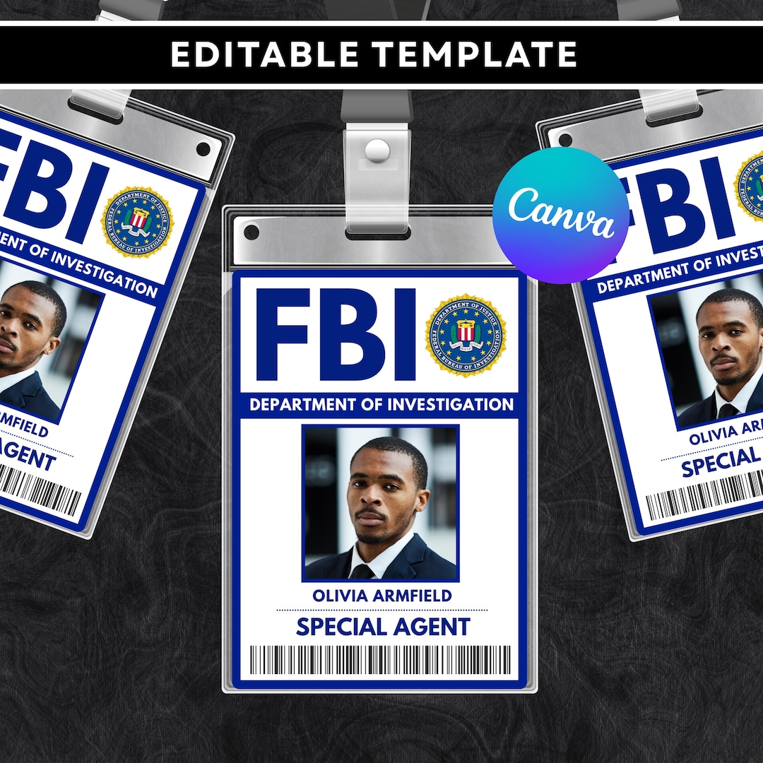 Editable FBI Agent Badge, Costume Name Tag Replica Prop - Printable PDF ...