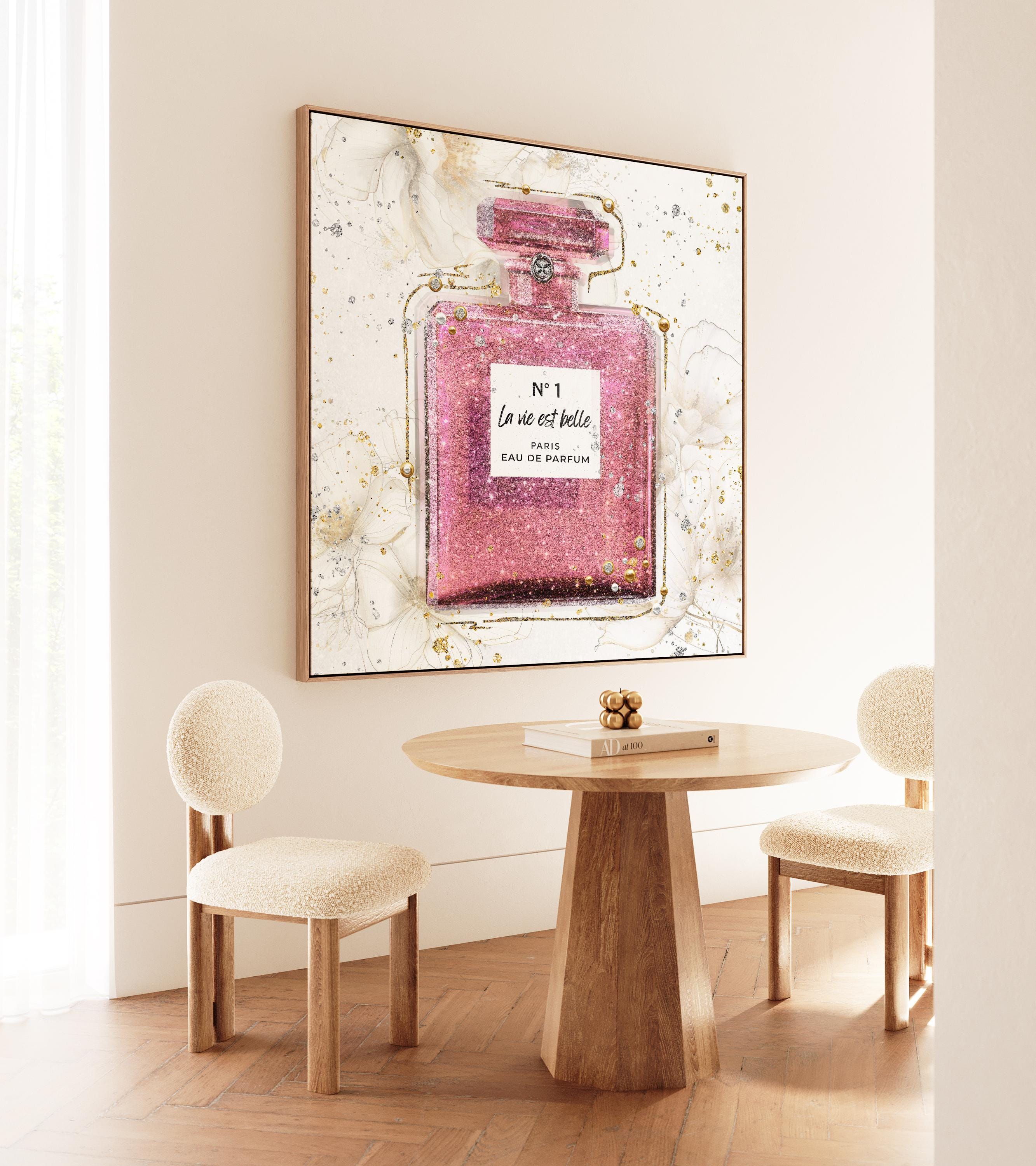 Pink Perfume Bottle Wall Art Print: Luxury Gold Silver White Neutral ...