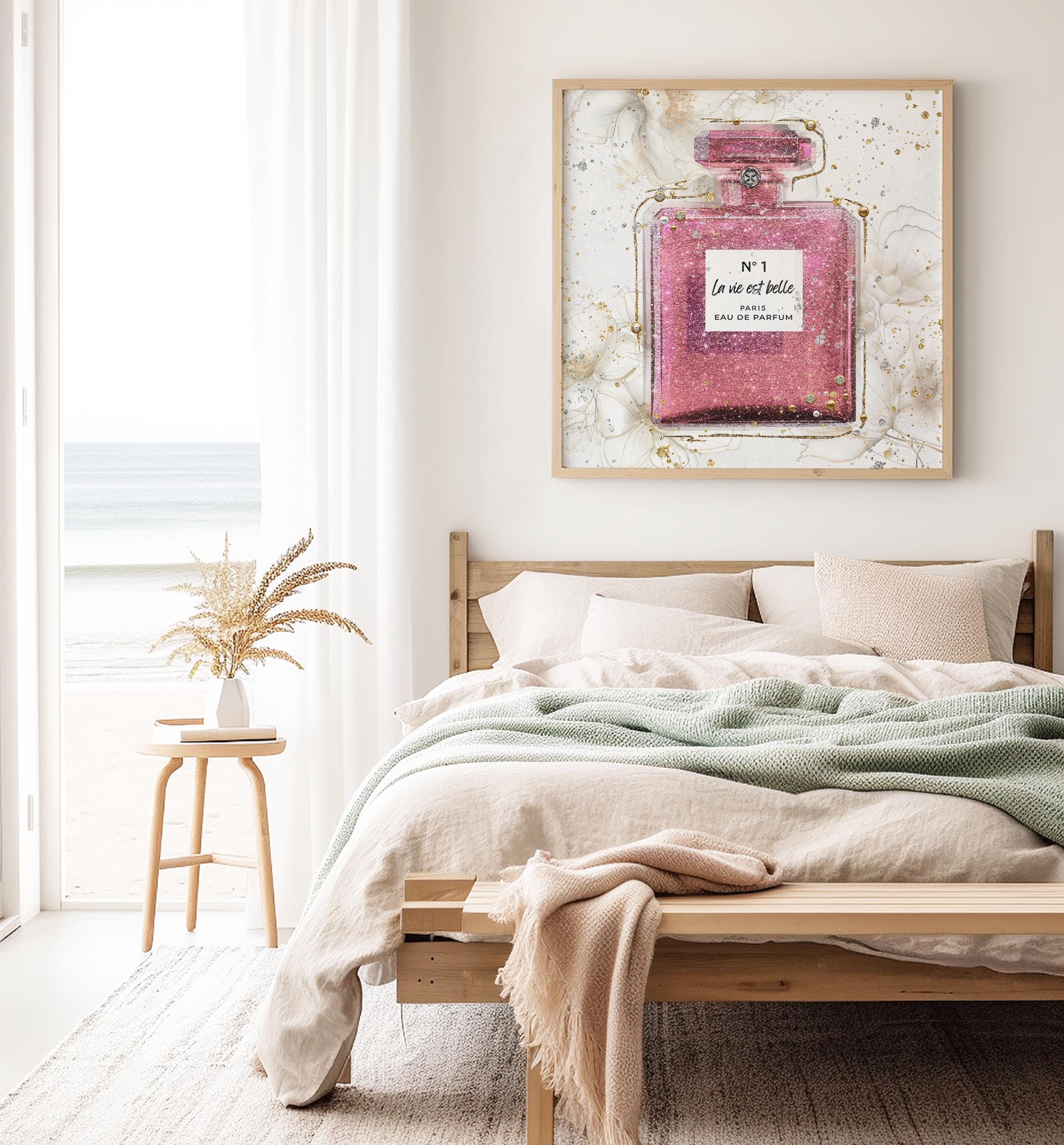 Pink Perfume Bottle Wall Art Print: Luxury Gold Silver White Neutral ...