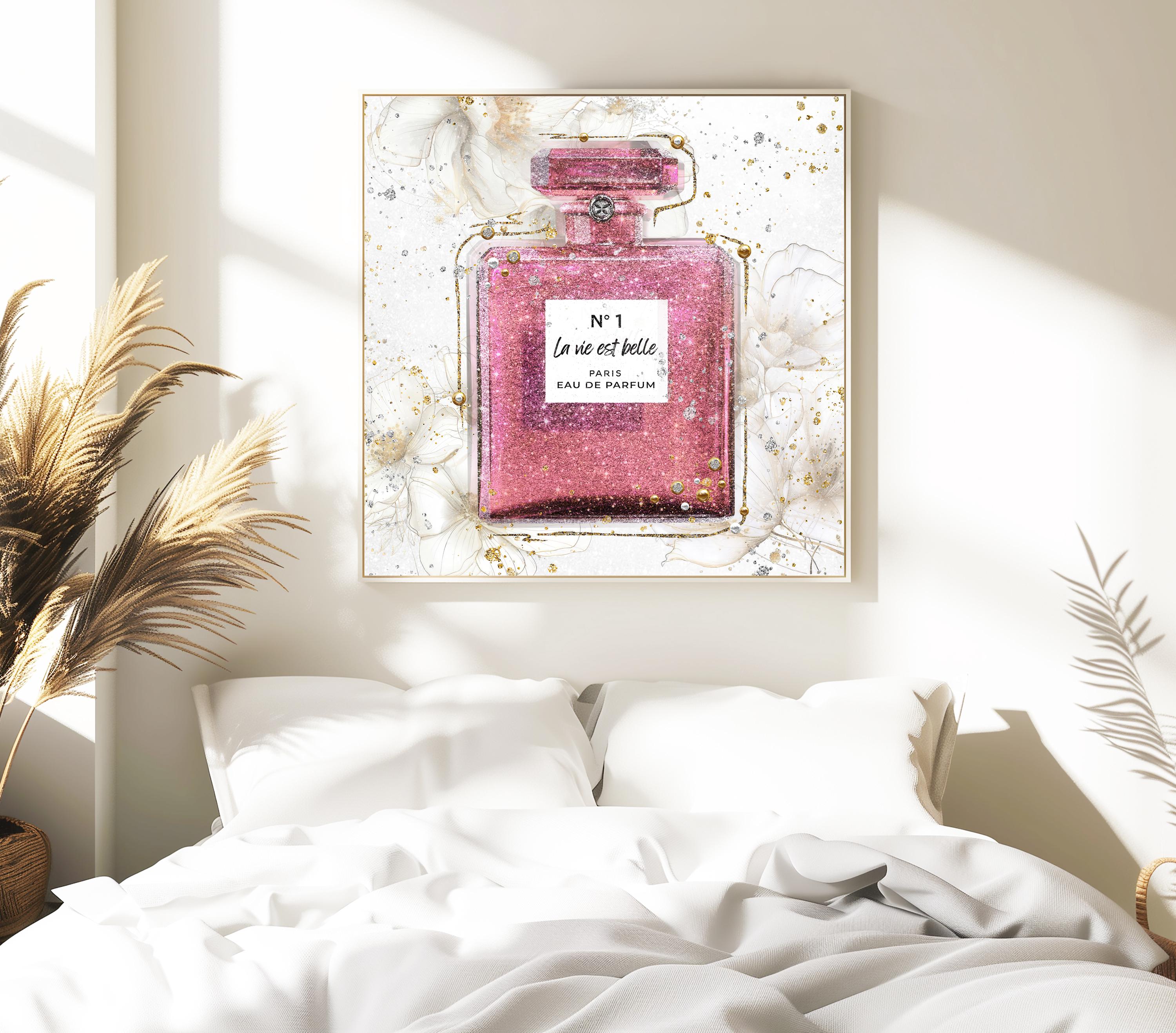 Pink Perfume Bottle Wall Art Print: Luxury Gold Silver White Neutral ...