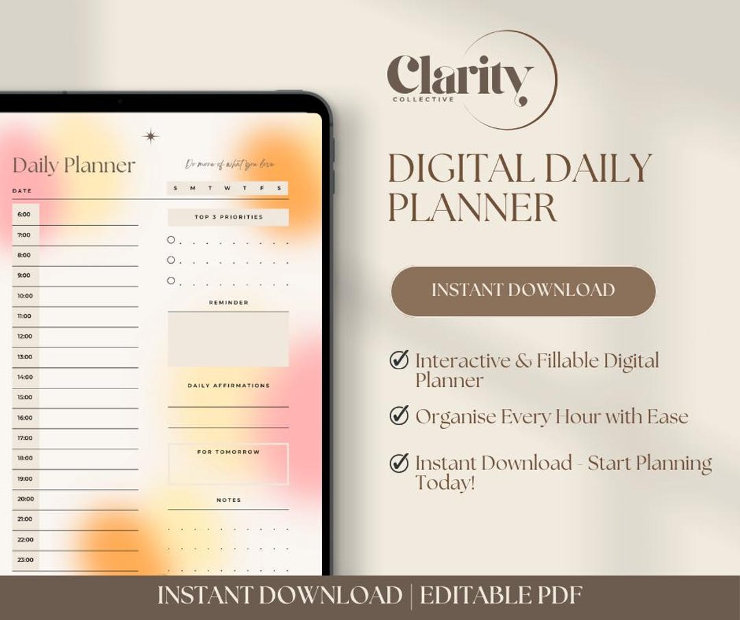 Interactive Daily Planner | Fillable PDF | Hourly Schedule, Priorities ...