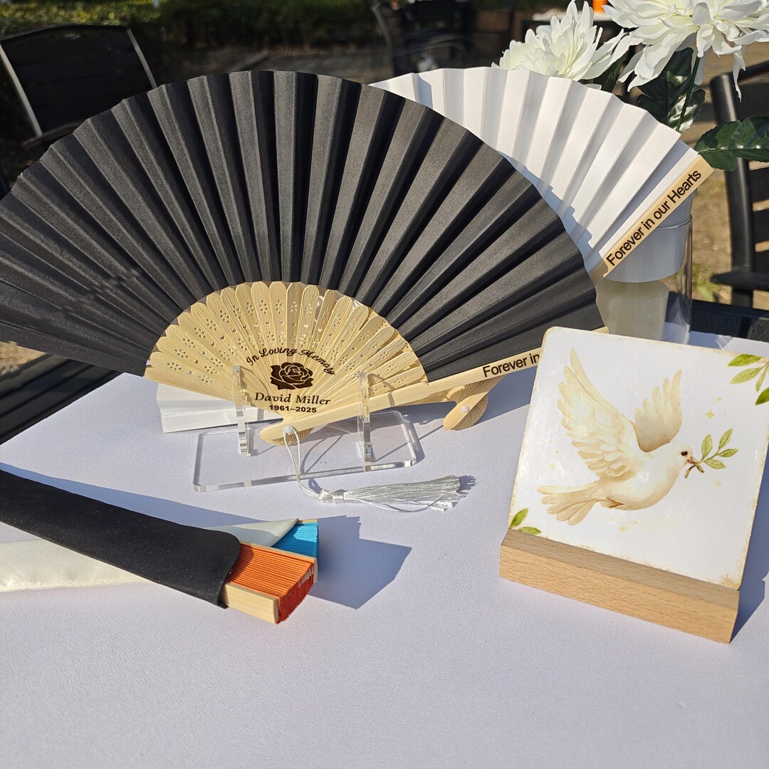 Personalized Funeral Paper Hand Fans | Custom Name Date | Bulk Memorial ...