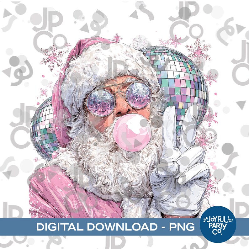 Retro Santa Bubble Gum Happy Santa PNG Disco Pink Funny Groovy Santa ...
