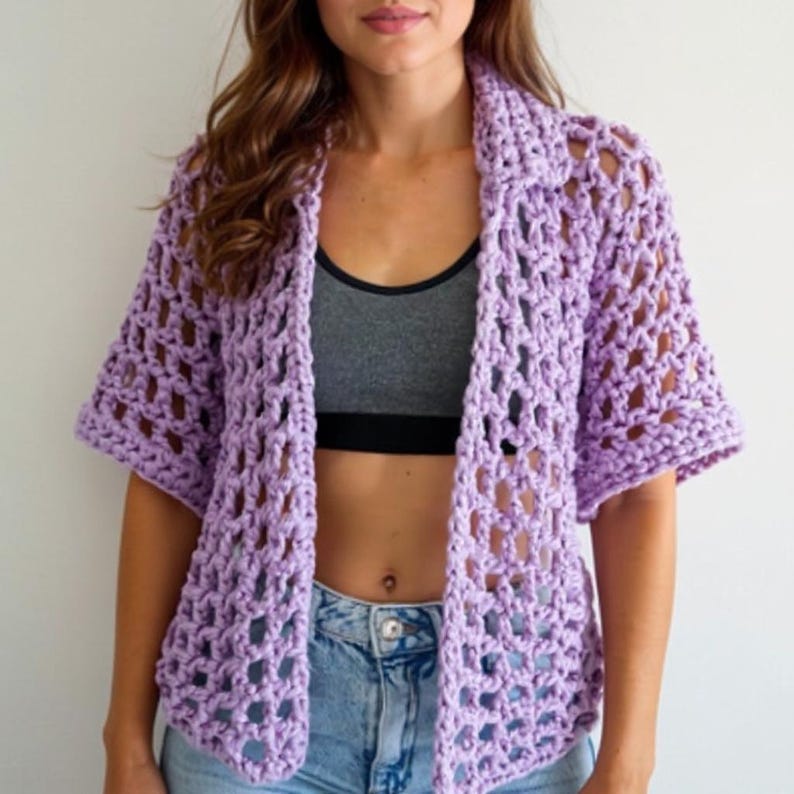 Chunky Mesh Overshirt Crochet Pattern, Summer Cardigan Top, Loose ...