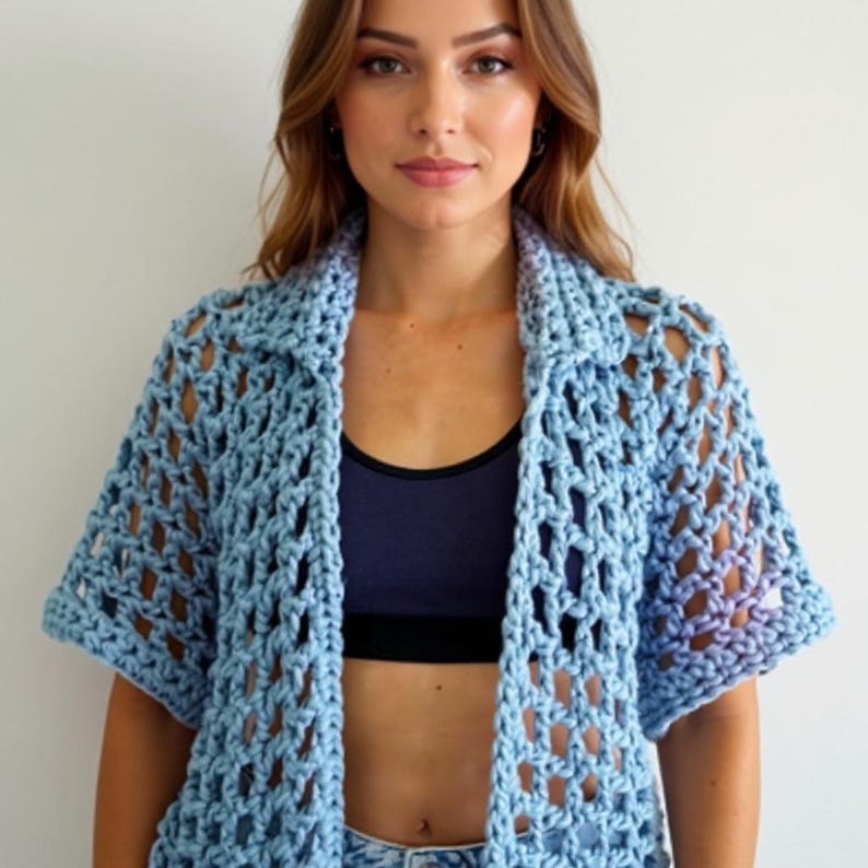 Chunky Mesh Overshirt Crochet Pattern, Summer Cardigan Top, Loose ...