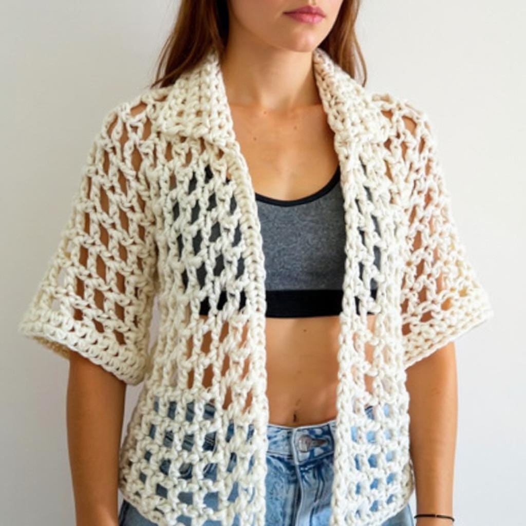 Chunky Mesh Overshirt Crochet Pattern, Summer Cardigan Top, Loose ...