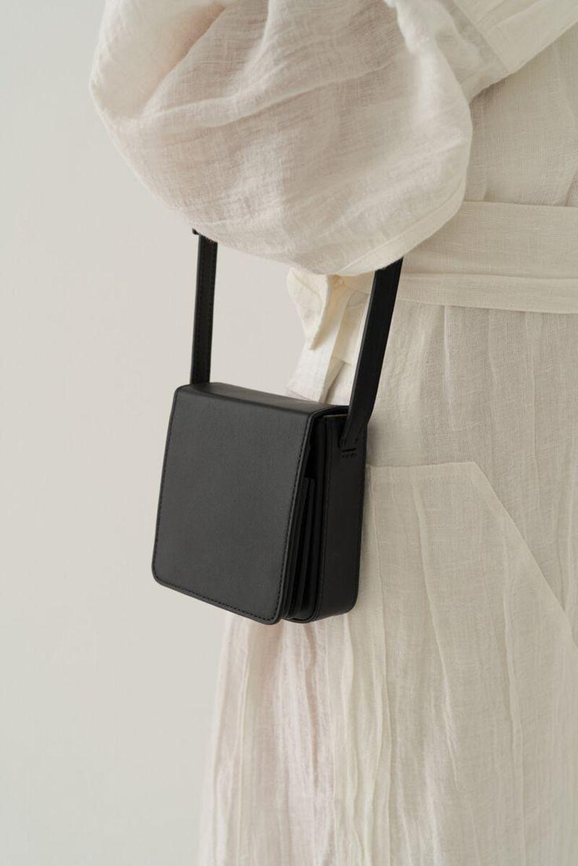 Minimalist Black Leather Crossbody Bag – Small Square Shoulder Purse ...