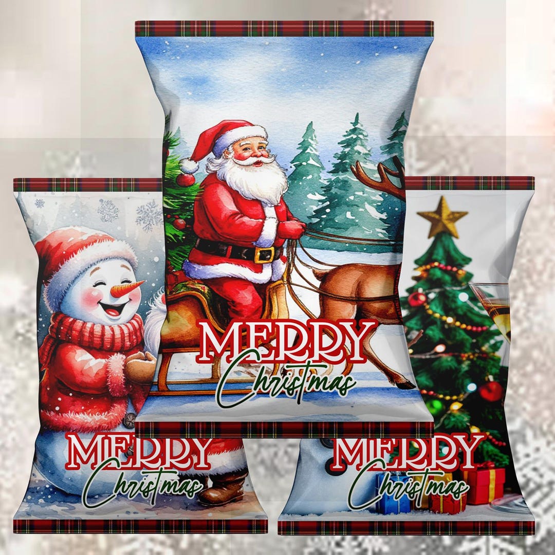 Editable Santa Claus Christmas Chip Bag Wrapper Set | Santa Treat Bag ...