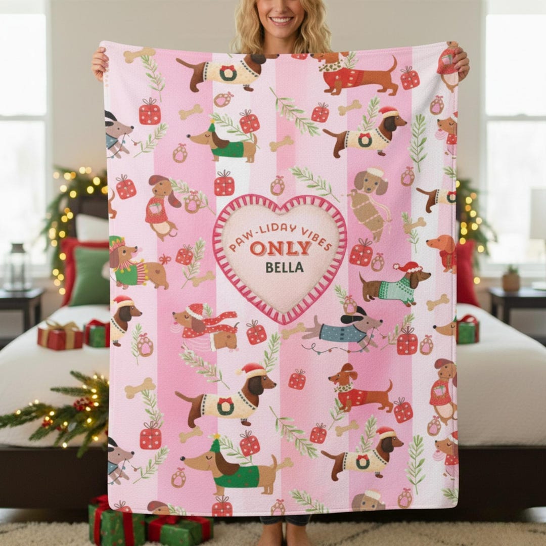Personalized Christmas Dachshund Blanket – Custom Pet Name Gift - Etsy