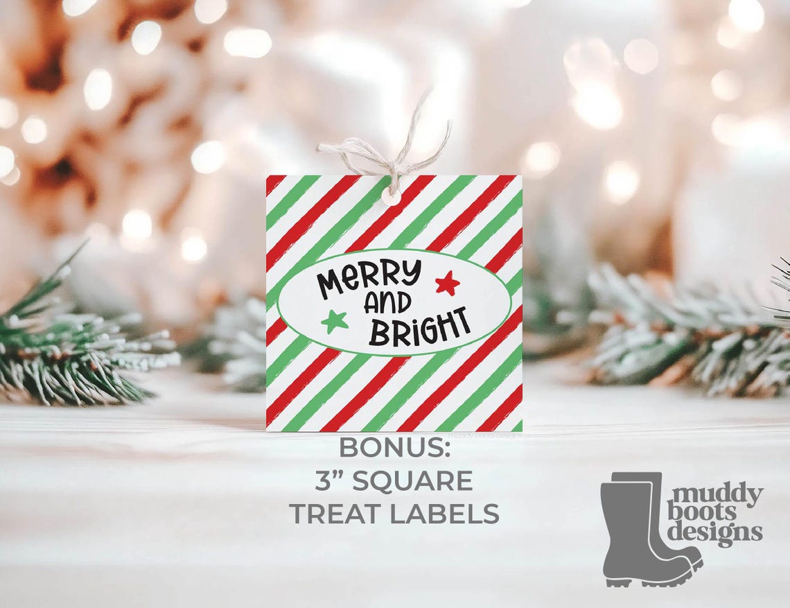 Christmas Treat Bag Toppers: Merry & Bright Printable Labels (PDF) and ...