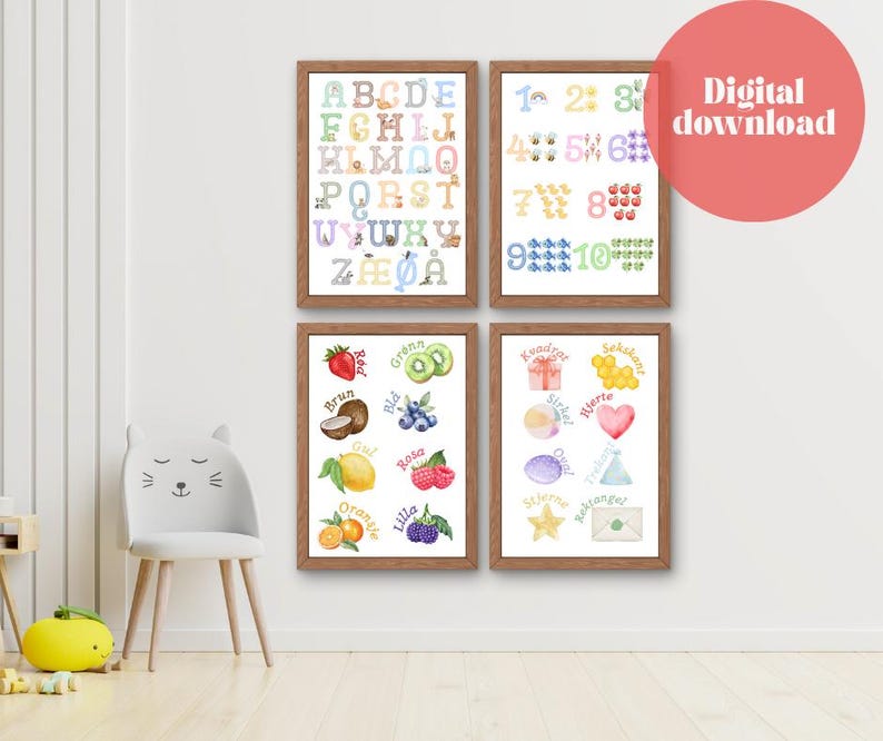 Norsk Alfabet - Plakater for Barn - Tall - Farger - Former - Læring ...