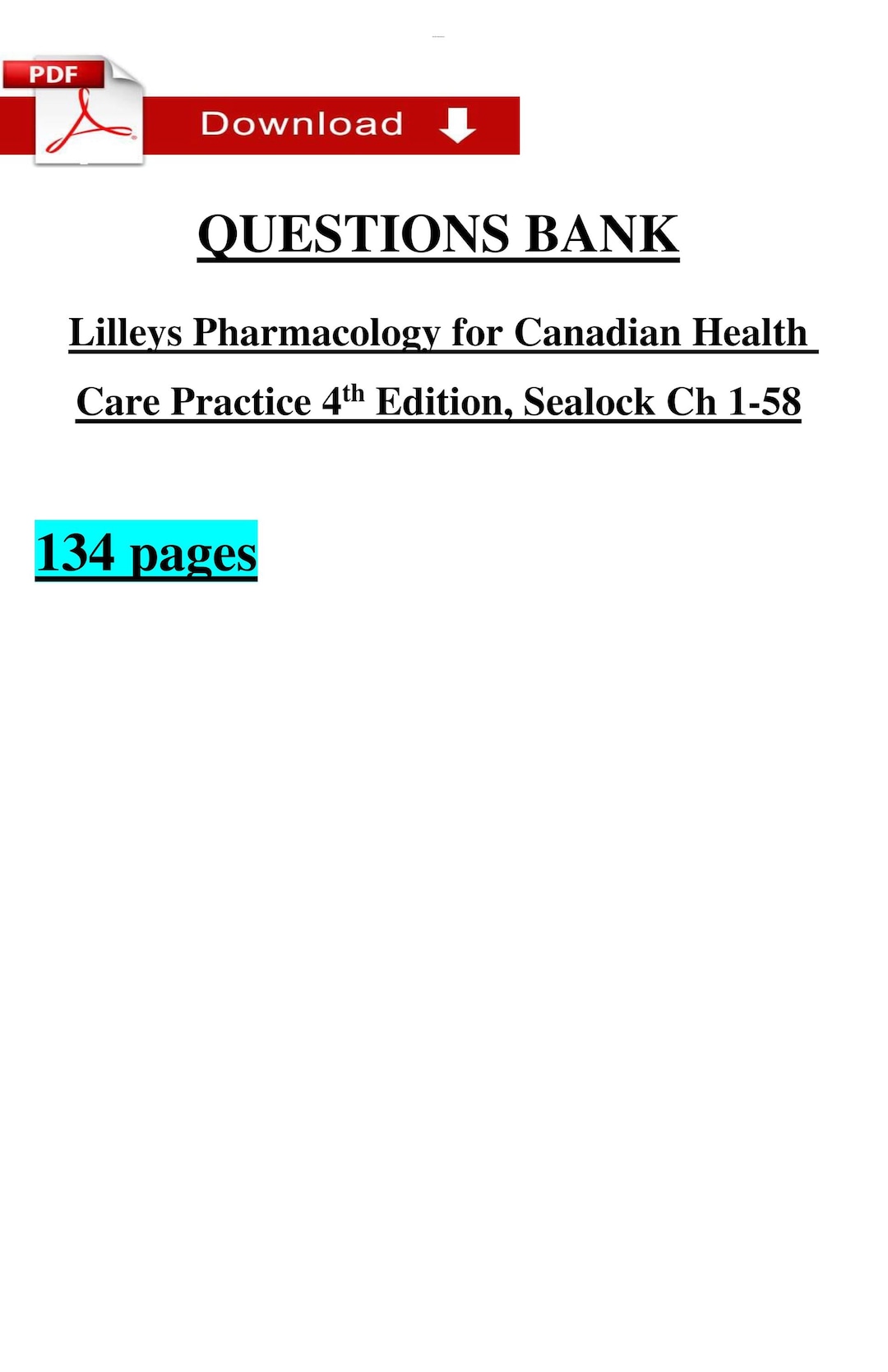 Lilley’s Pharmacology 4th Edition | Canadian Health Care Qbank PDF ...