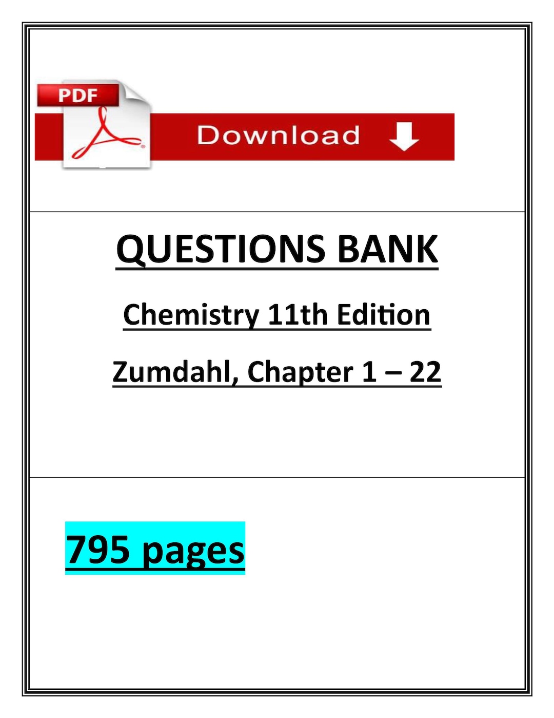 Chemistry 11th Edition by Zumdahl | Question Bank PDF | 795 Pages - Etsy