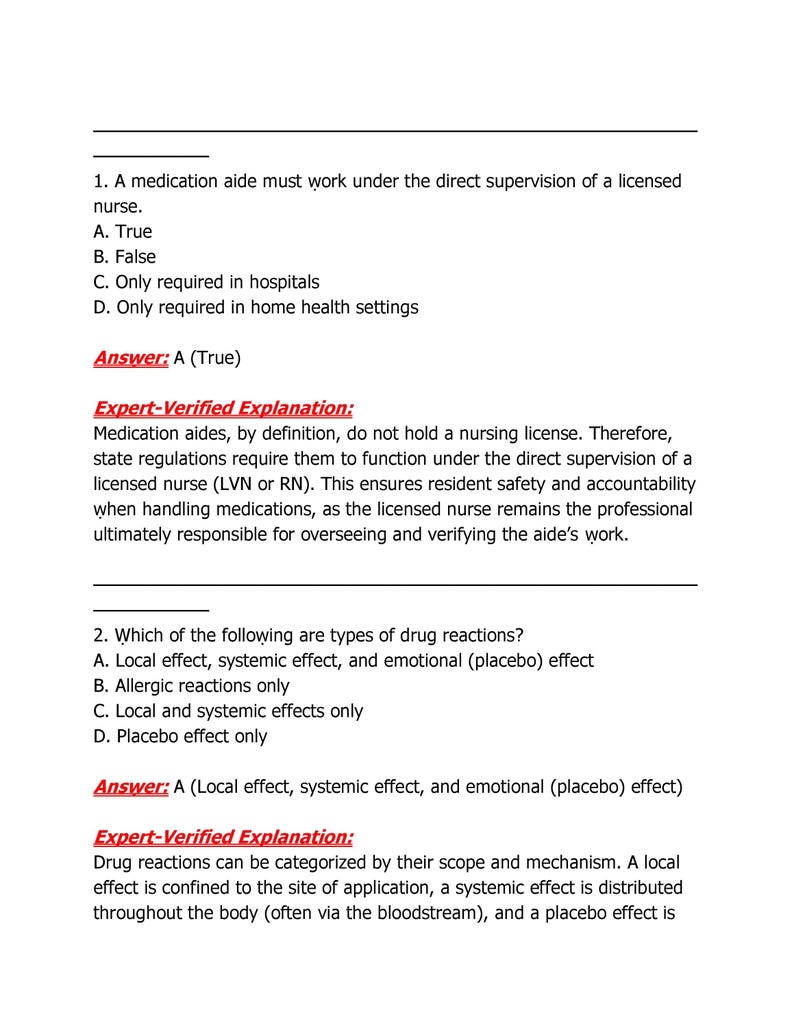 Medication Aide Exam | Actual Questions & Answers | Expert Verified ...