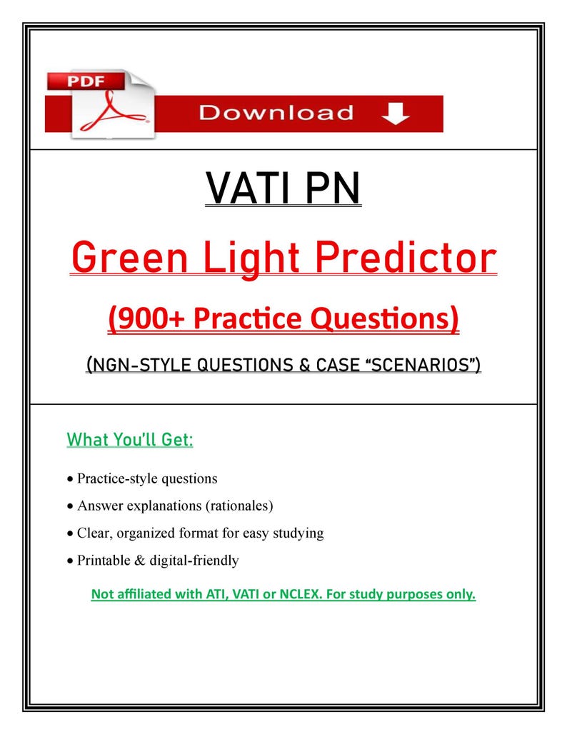 2026 VATI PN Green Light Predictor Exam Prep | Ngn-style Questions ...